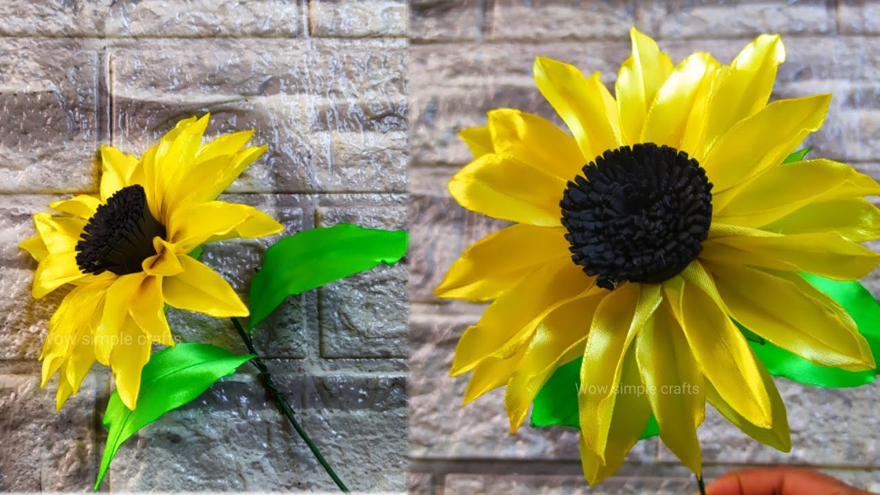 DIY|How to make satin ribbon Sunflower flower easy/How to make ribbon ...