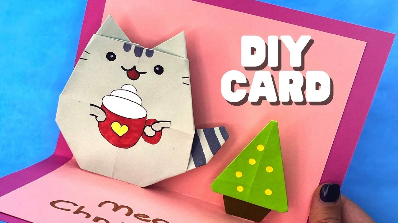 How to make origami CAT PUSHEEN [origami Christmas card] - YouTube