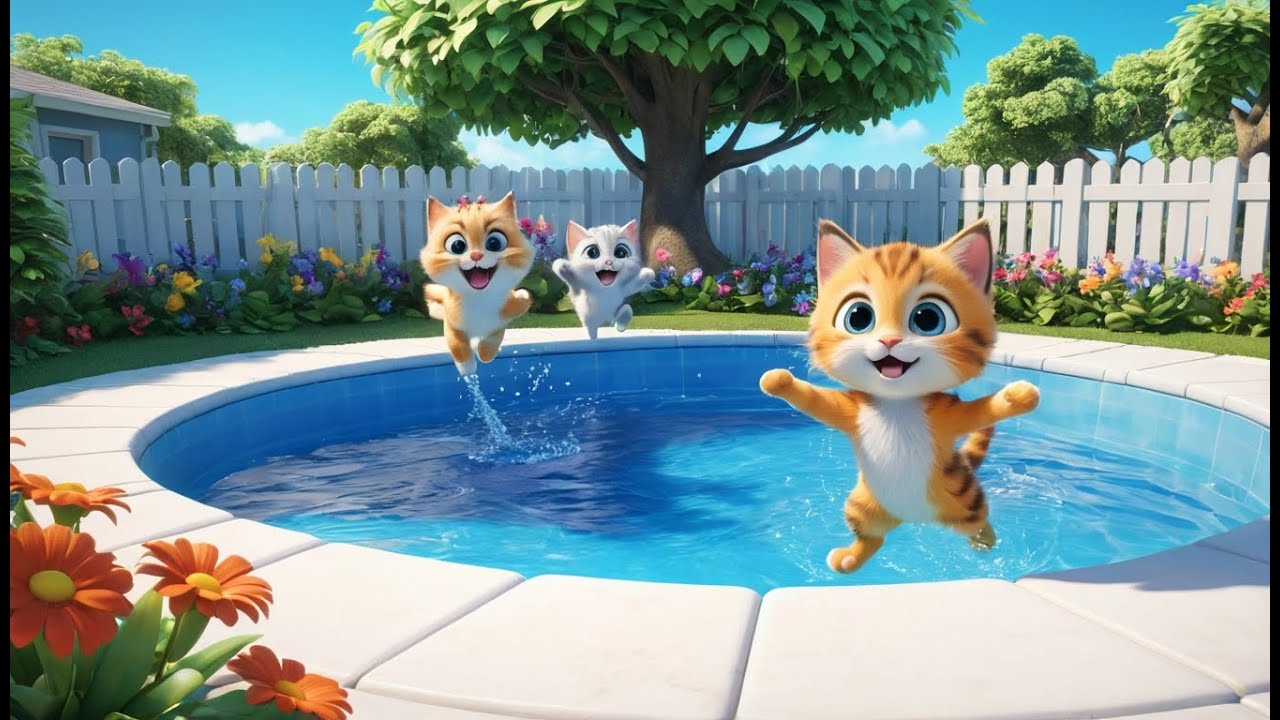 Six Little Kittens Jumping in the Pool | Fun Kitten Song for Kids ...