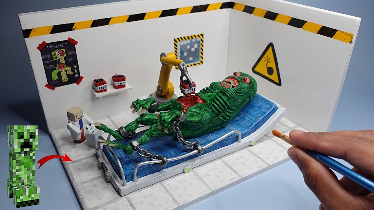 Realistic Minecraft Creeper In the Laboratory Diorama / Polymer Clay ...