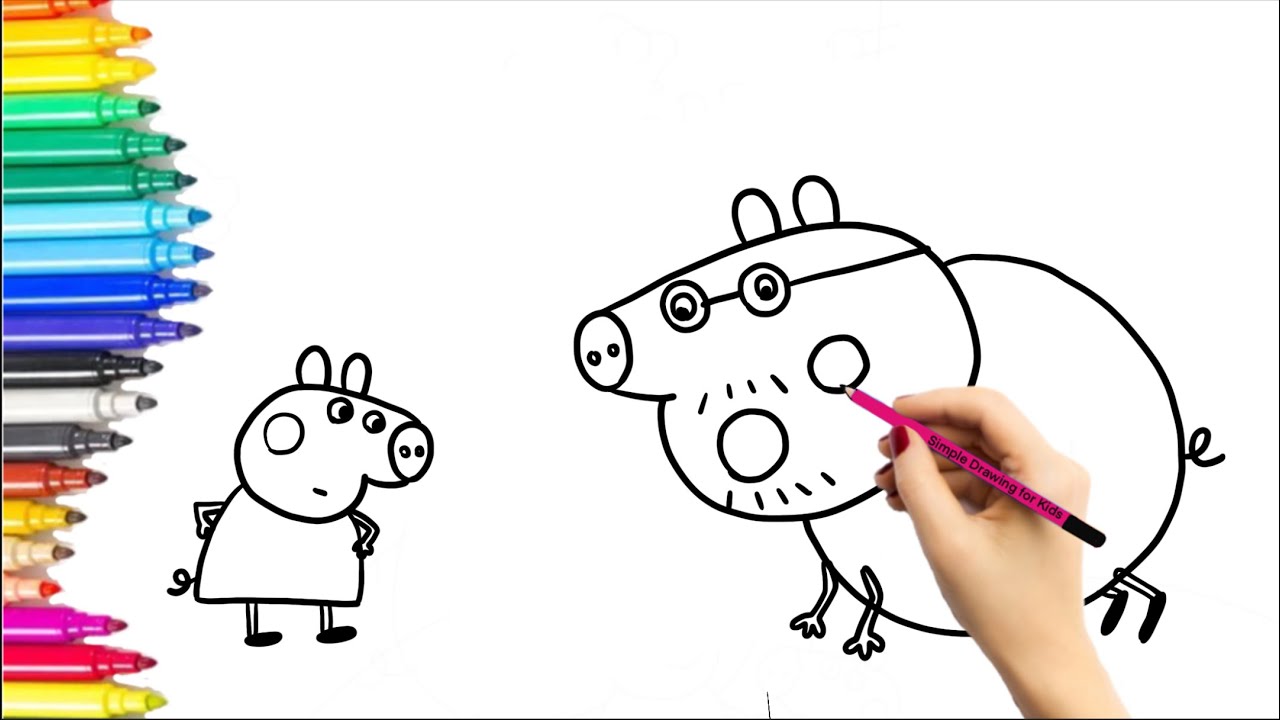 Drawing and Coloring Peppa Pig " Daddy Pig gets Fit" for kids. - YouTube