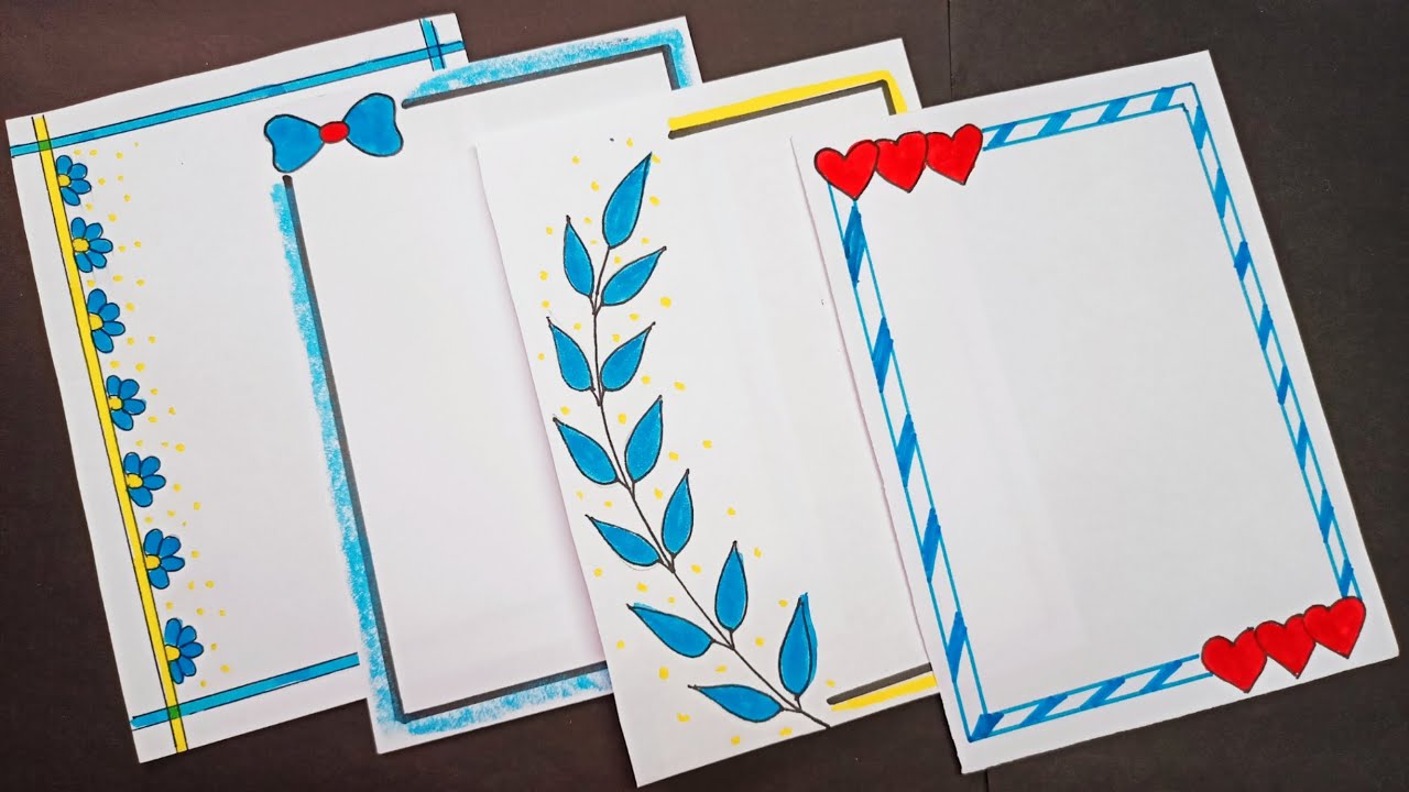 4 easy blue border design for notebook | Front page decoration for ...