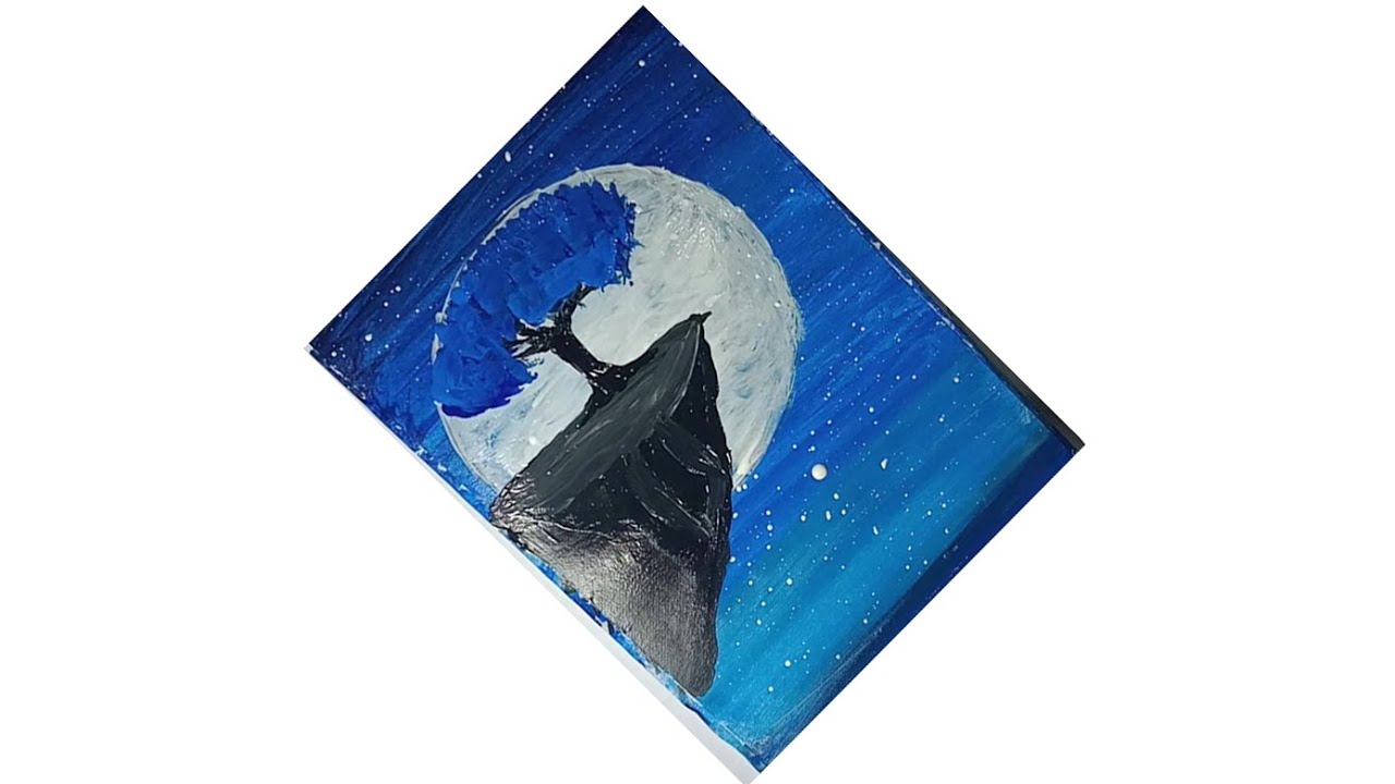 Night sky tree drawing || Moonlit tree sketch || Night scene art ...