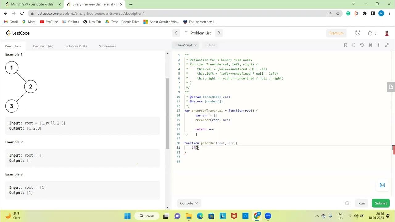 PREORDER TRAVERSAL IN BINARY TREE IN JAVASCRIPT | PREORDER TRAVERSAL | BINARY TREE | JAVASCRIPT ...