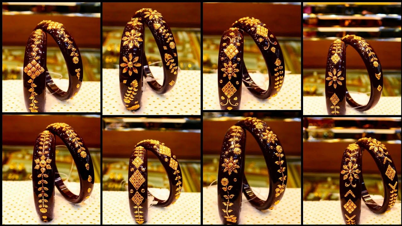 Latest Gold Traditional Mukh Pola Bangles Designs with weight - YouTube