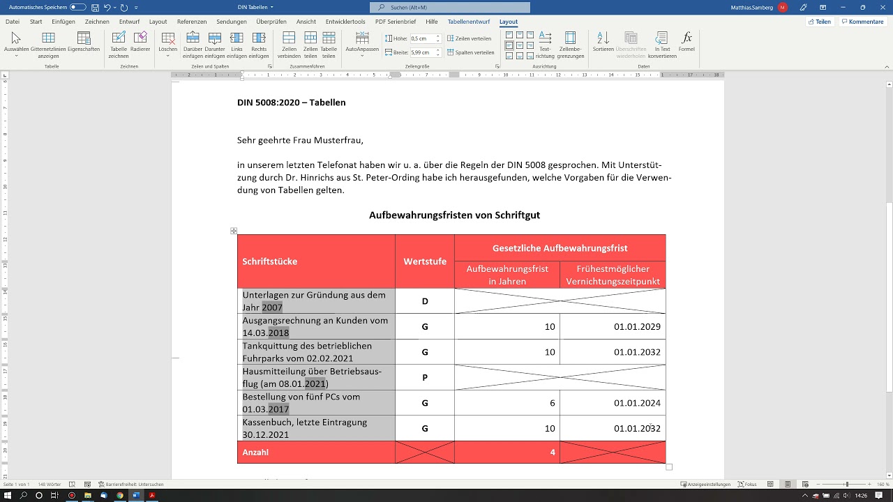 DIN 5008 (2020): Tabellen - YouTube