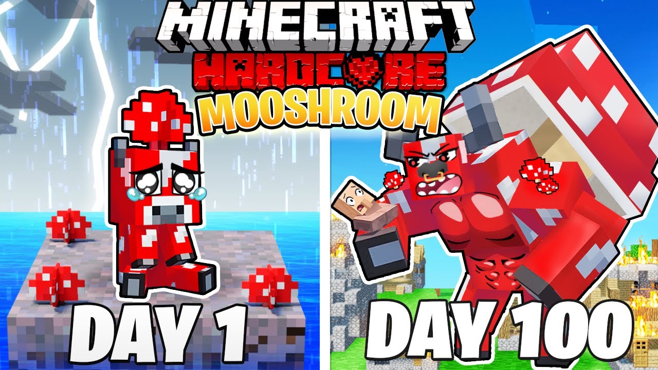 I Survived 100 DAYS as a MOOSHROOM in HARDCORE Minecraft! - YouTube