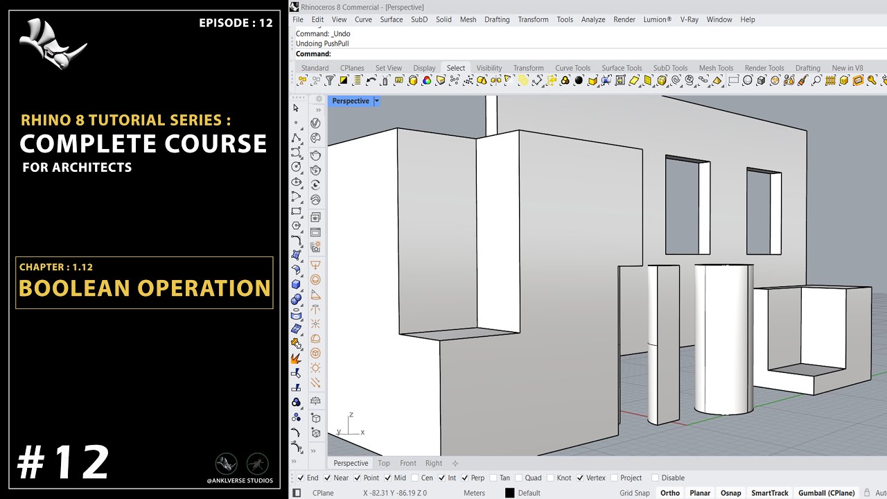 Rhino 8 Tutorial for Architects | Episode - 12 | Boolean Operation ...