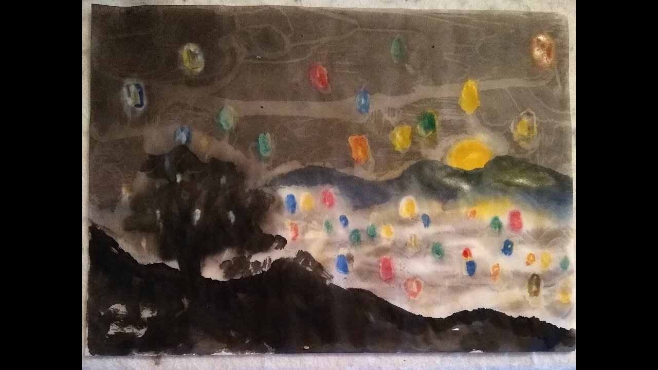 Sumi-e/Asian Brush Painting Moonlight and lantern landscape step by ...