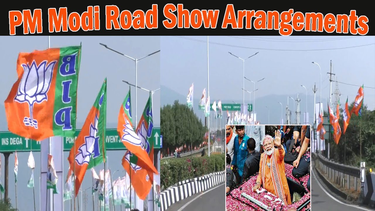 PM Modi Road Show Arrangements Visuals in Visakhapatnam Vizagvision ...