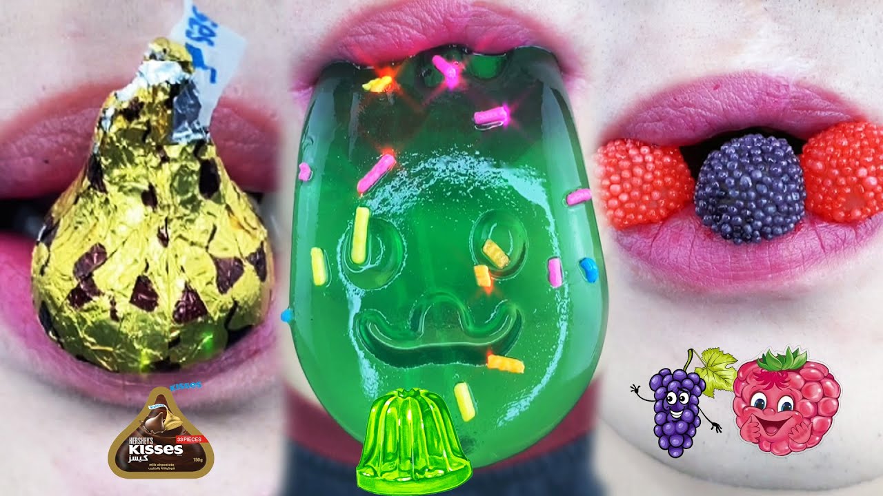 asmr SATISFYING TASTY JELLY PUDDING, LOLLIPOP, CHOCOLATE, eating sounds ...
