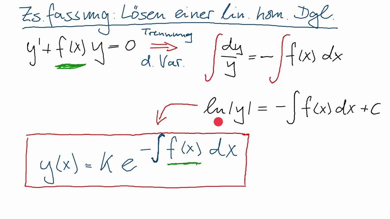 Zusammenfassung: Lösen einer linearen homogenen DGL - YouTube