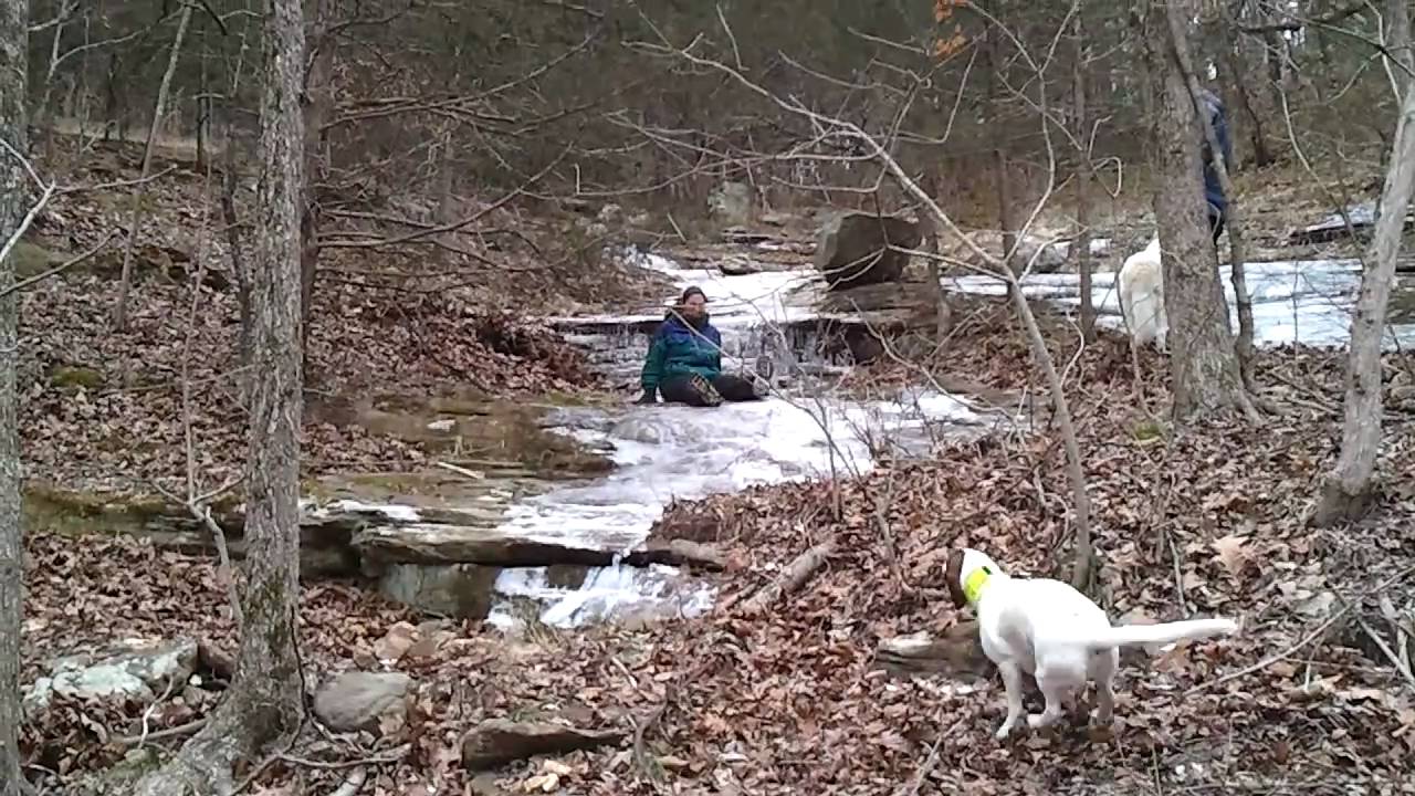 Anna and Ani slide down a frozen waterfall. - YouTube