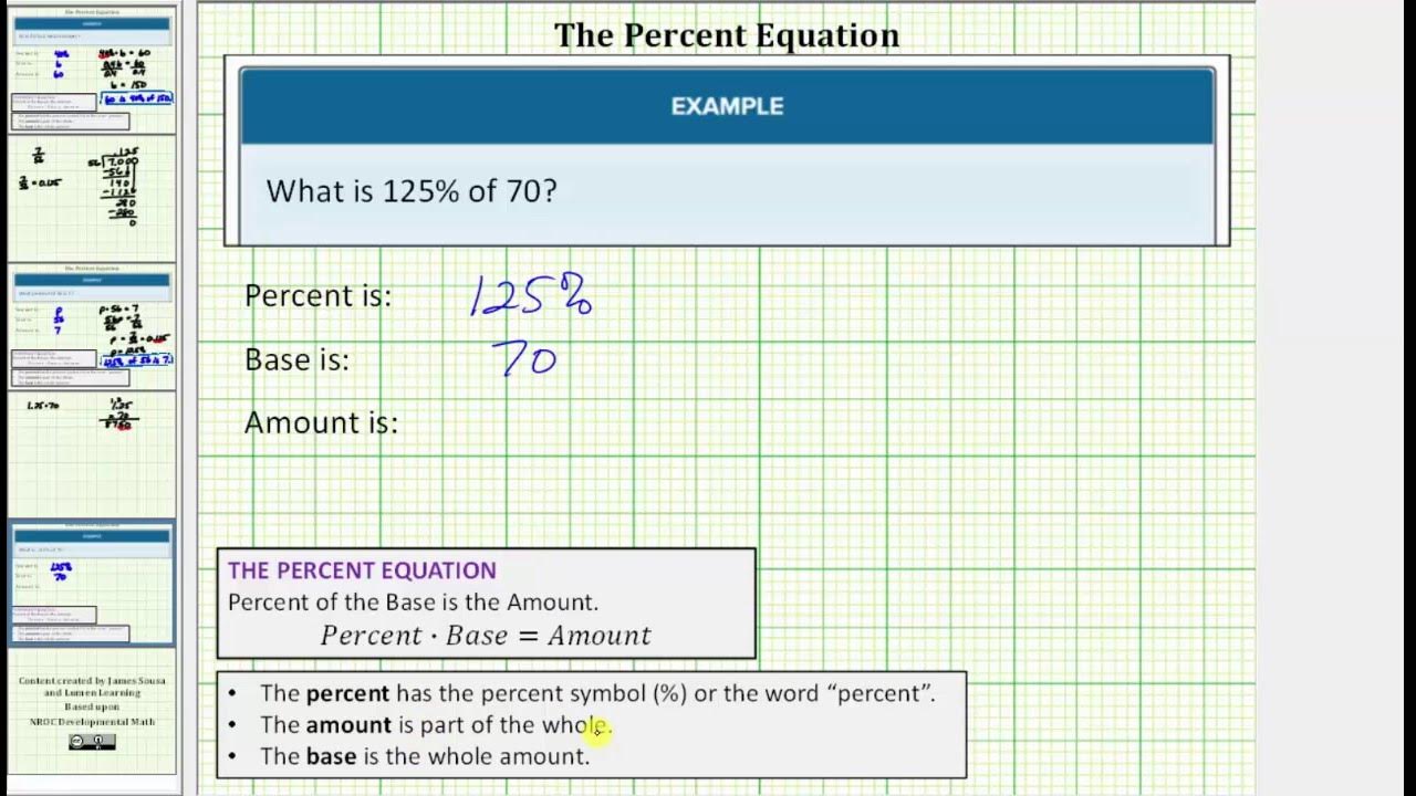Use a Percent Equation to Solve for an Amount or Part of a Whole - YouTube