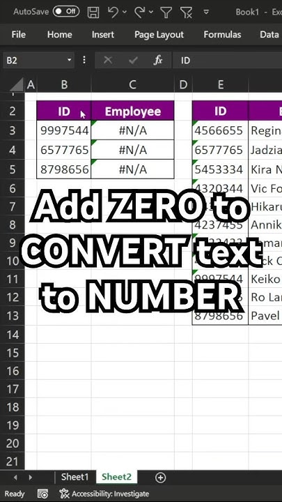 Convert text to number by adding zero #exceltutorial #exceltricks #excel #exceltips - YouTube