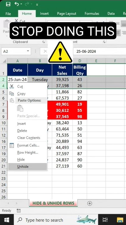 Shortcut to Hide and Unhide Rows In Excel #exceltricks - YouTube