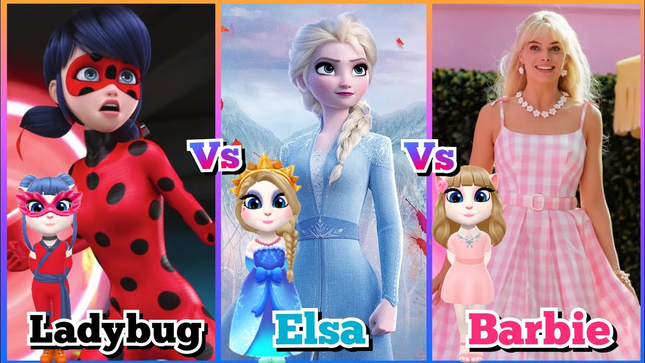 My talking angela 2 / LadyBug vs Elsa vs Barbie / cosplay - YouTube