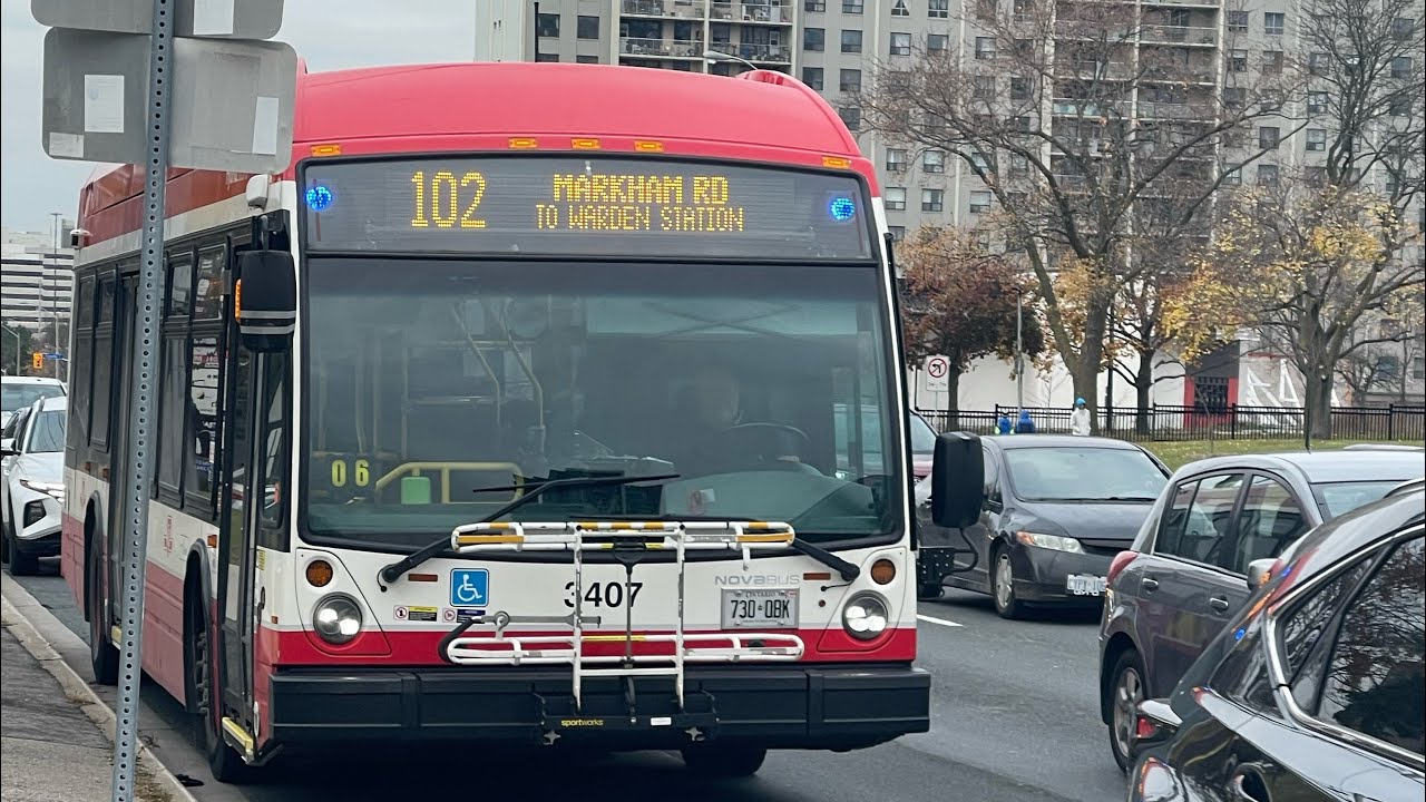 TTC Bus Ride Nova Hybrid 2018 3407 102 Markham Rd from Ellesmere rd to ...
