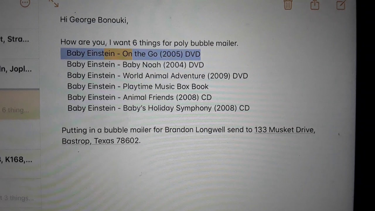 Letters to George Bonouki Things Bubble Mailer Baby Einstein Products ...