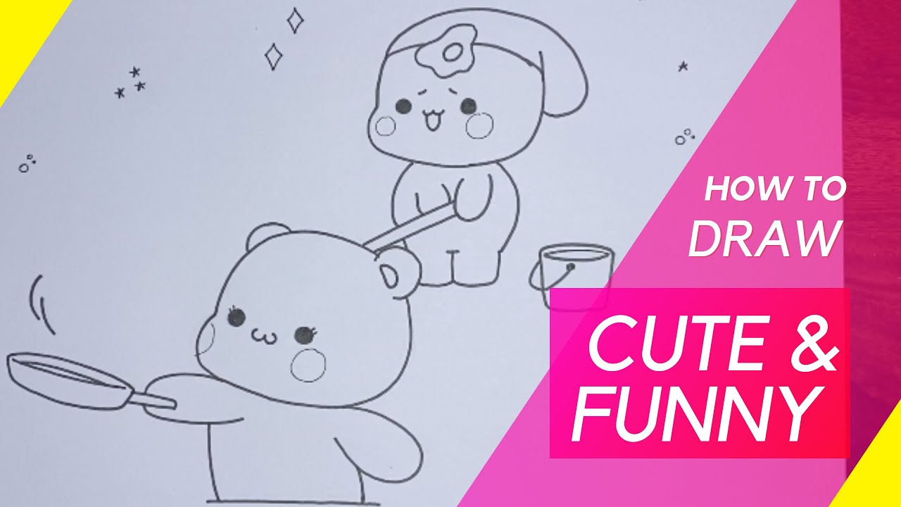 How to draw funny, bear cooking | easy milk and mocha bear drawing step ...