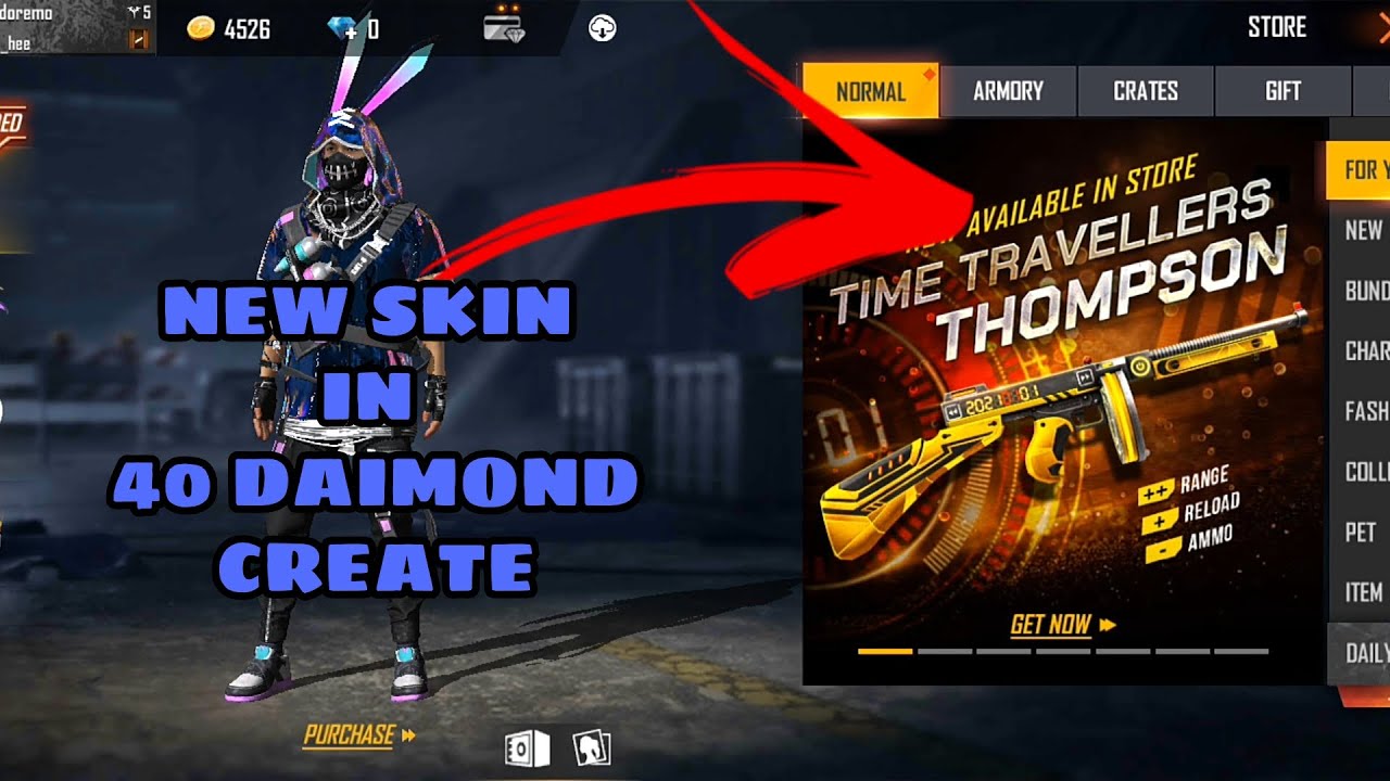 Free Fire Tonight Update THOMPSON skin in 40 DAIMONDS Create || FF New ...