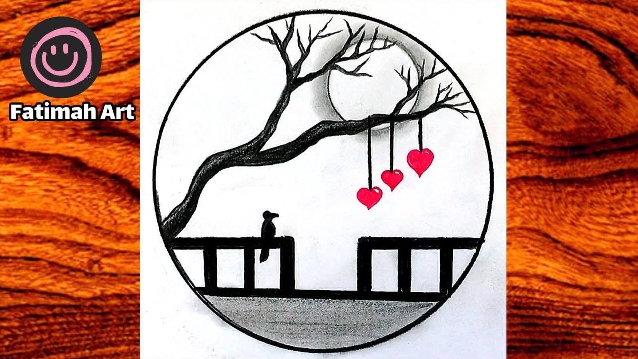 Very Easy Circle Drawing - Very Cute Scenery pink Heart Drawing - AP ...