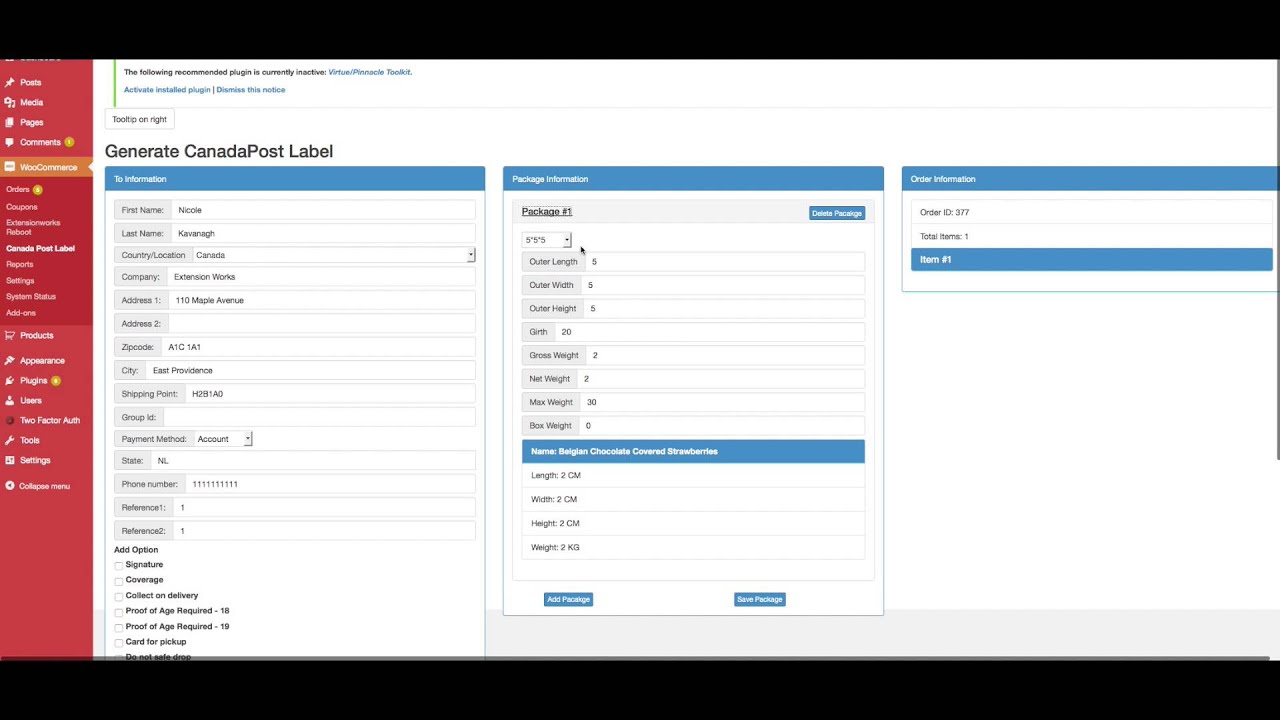 WooCommerce Canada Post Label printing and tracking code extension ...