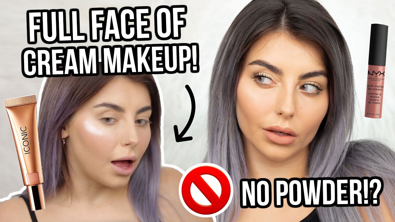 FULL FACE USING ONLY CREAM PRODUCTS?! GLOSSY, DEWY SKIN TUTORIAL! - YouTube