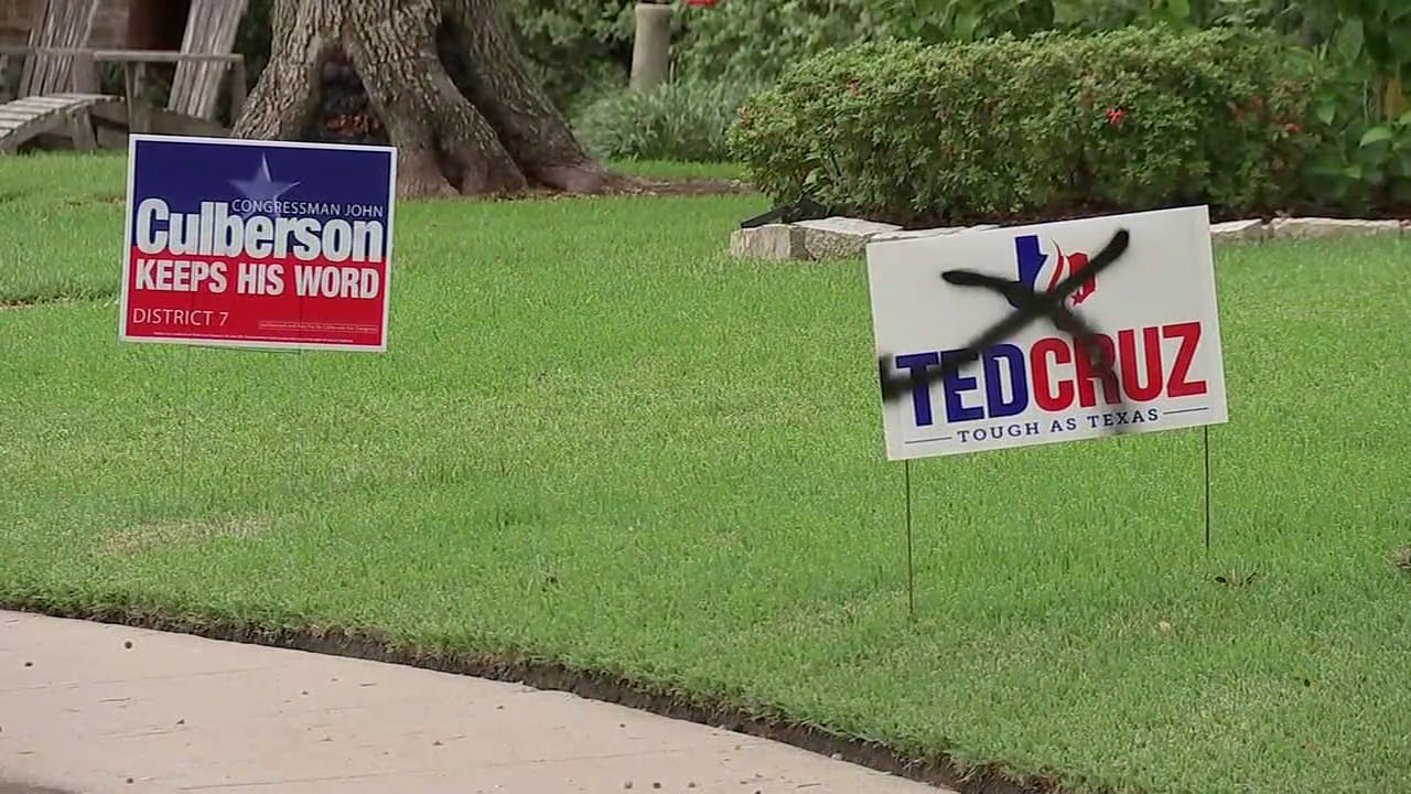 Senator Ted Cruz yard signs vandalized in west Houston - YouTube