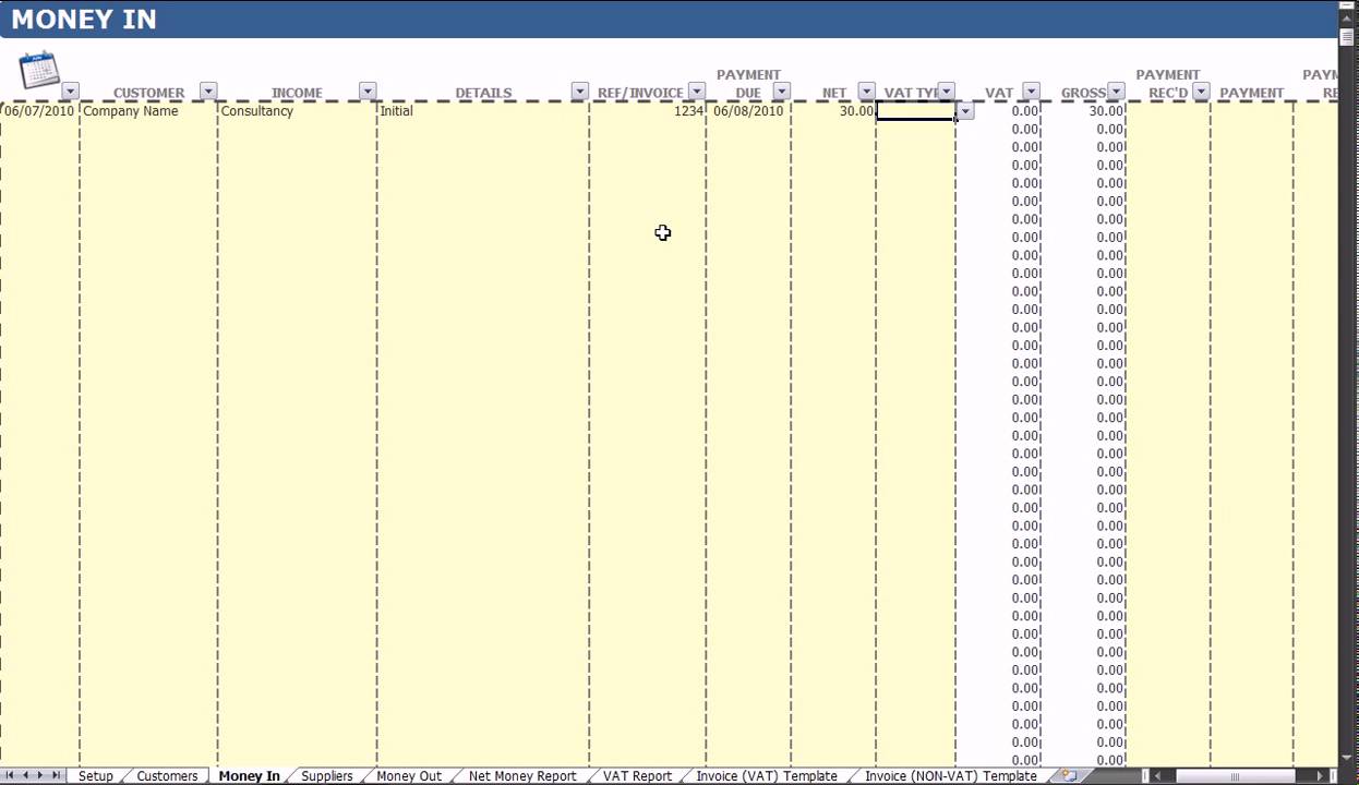 Money In - Simple Bookkeeping Spreadsheet - YouTube