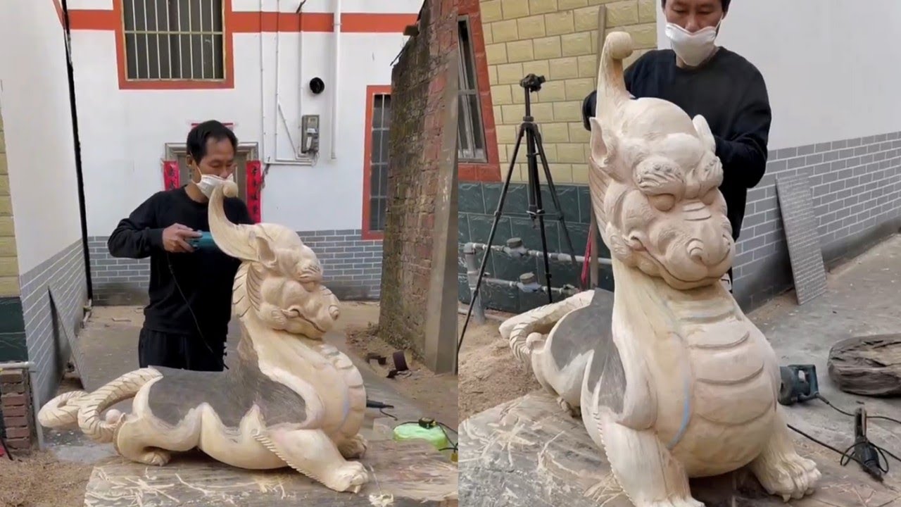 Wood Carving Dragon - Root Carving Art Work - YouTube