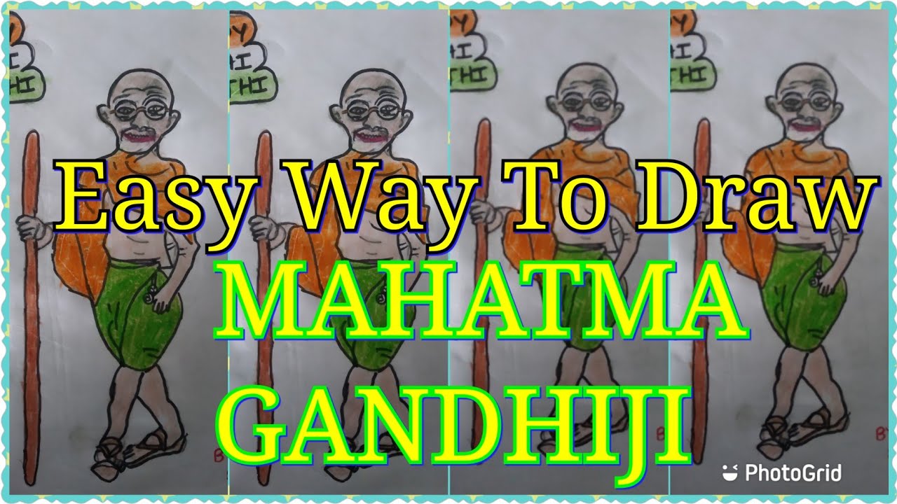 EASY TO DRAW AND COLOUR MAHATHMA GANDHIJI || SIMPLE DRAWING FOR KIDS ...
