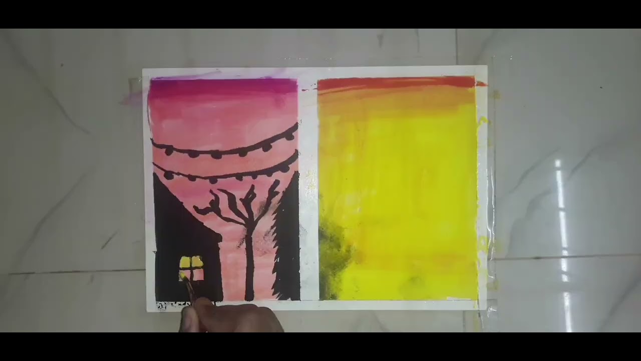 Sunset & Moonlight night scenery painting | Nafeesha creative world ...