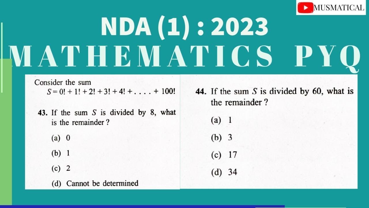 NDA (1) : 2023 MATHEMATICS PYQ - YouTube