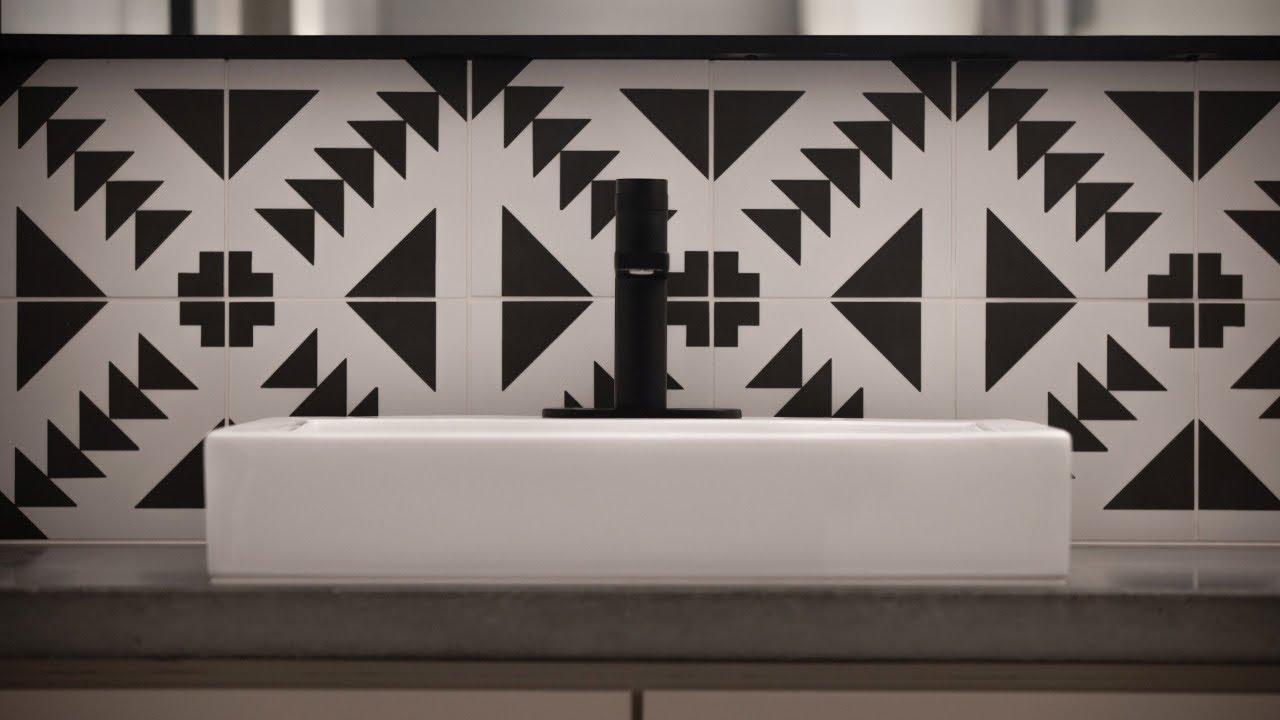 Aztec Tile Wall and Vessel Sink Install // DIY Modern Bathroom Pt.3 ...