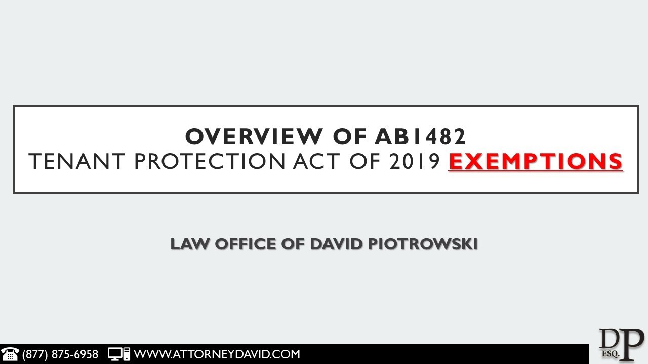 AB1482 - Exemptions to the Tenant Protection Act of 2019 - YouTube