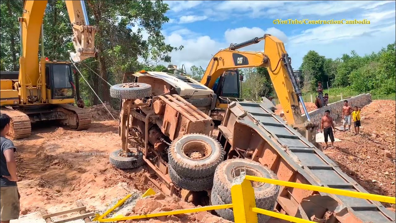 Dump Truck Accident and recovery by Excavators & Bulldozer - YouTube