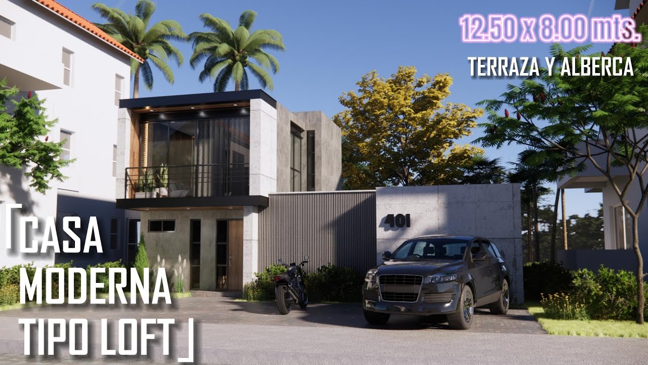 CASA TIPO LOFT 12.50x8.00 /Terraza y Alberca/LOFT HOUSE #render # ...