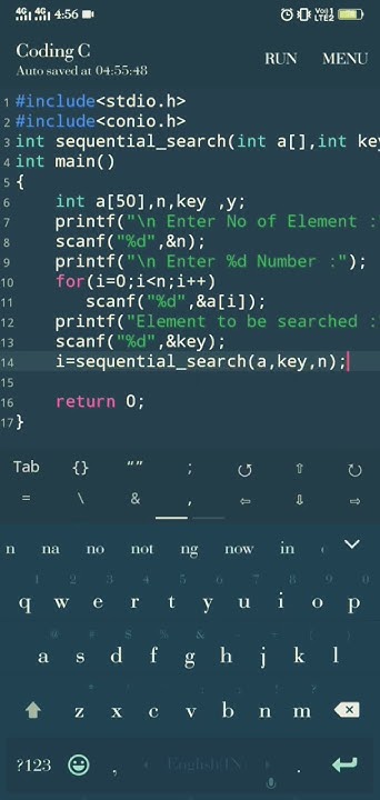 Coding C Sequential Search Program Youtube