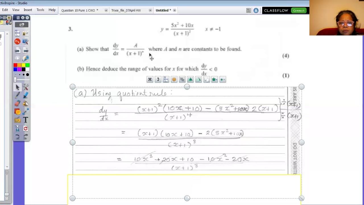 Year 13 Derivative; Quotient Rule; Cubic Inequality Solution - YouTube