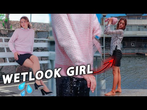 Daria is all wet in a winter sweater and heels | Wetlook girl
