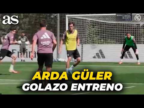 La GENIALIDAD de ARDA GÜLER en el golpeo para marcar un GOLAZO en el entrenamiento del REAL MADRID