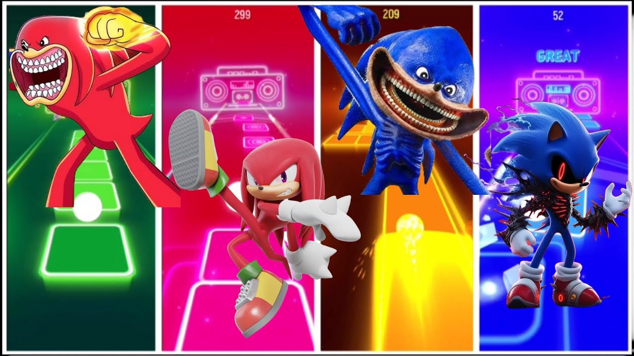 Sonic EXE 🔴 Knuckles 🔴 Knuckles Horror 🔴 Shin Sonic|| Tiles Hop EDM ...