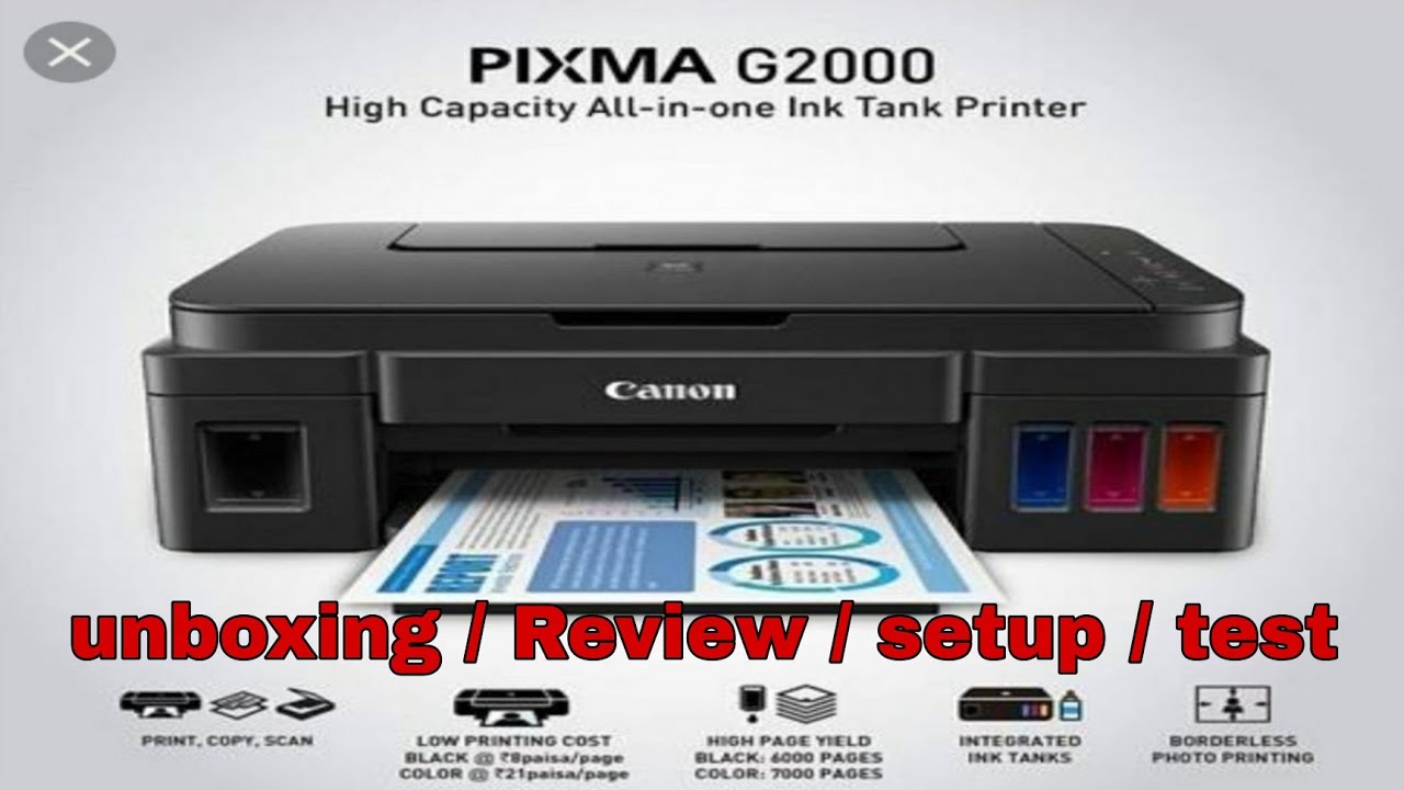 Canon pixma G2000 printer/unboxing/setup/print/review/PVC card print ...