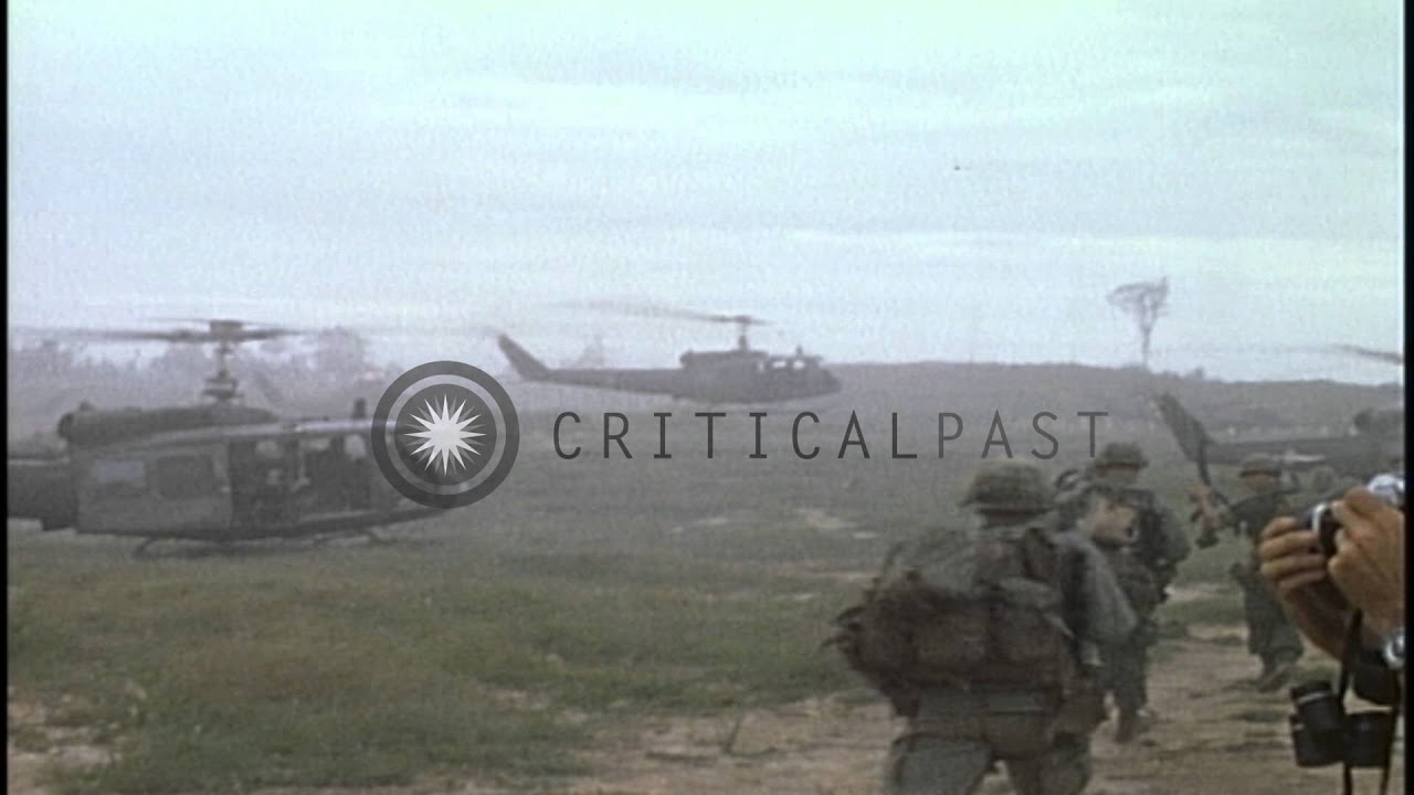 UH-1D helicopter pickup of US Army soldiers from US Fire Support Base ...