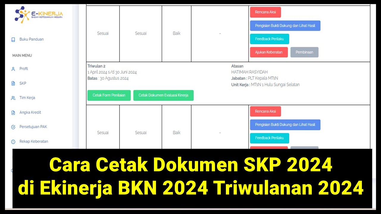 Cara Cetak Dokumen SKP 2024 di Ekinerja BKN 2024 Triwulanan Tahun 2024 - YouTube