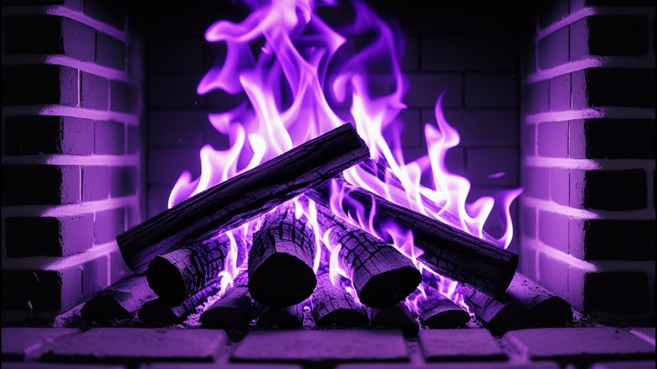 Magical Purple Fireplace Ambience with Crackling Fire for Deep ...