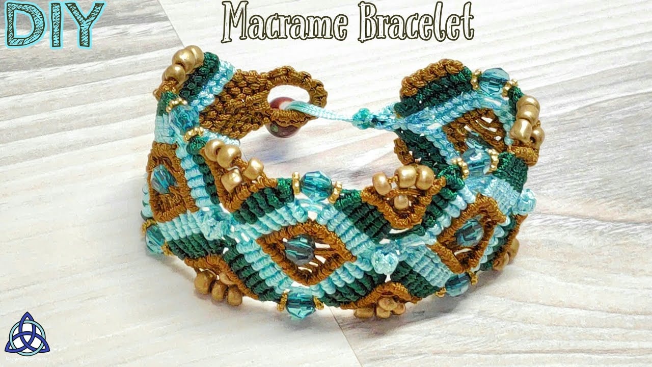 DIY Chevron Friendship Macrame Bracelet with Beads - YouTube