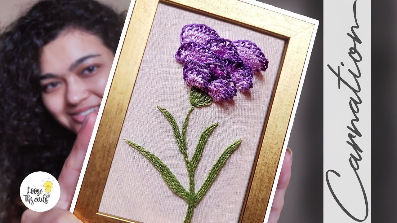 Carnation Flower Embroidery Tutorial | Hand Embroidery Flower Design ...