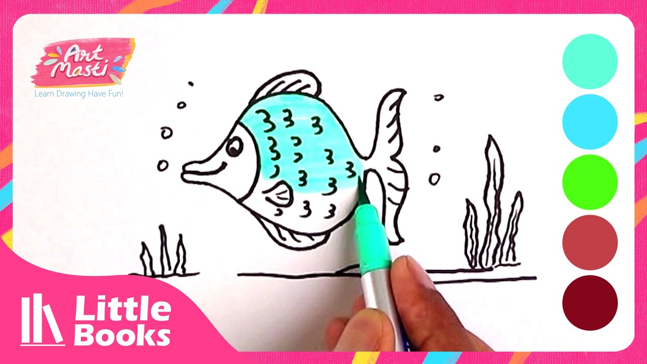 How to easily draw and color a Fish | Art Masti | Little Books - YouTube
